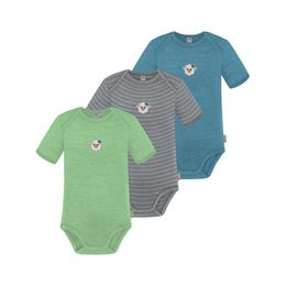 Normani Outdoor Sports 3er Set Baby Merino Body Kurzarm Tauranga in Blau/Grau/Gr&uuml;n | Gr.: 92