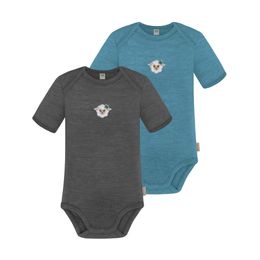 Normani Outdoor Sports 2er Set Baby Merino Body Kurzarm Tauranga in Blau/Anthrazit | Gr.: 56