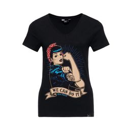 Queen Kerosin Kurzarmshirt mit gro&szlig;em Vintage Druck vorne We can do it in schwarz | Gr.: XS