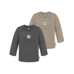 Normani Outdoor Sports 2er Pack Baby Merino Longsleeve Taupo in Anthrazit/Beige | Gr.: 86/92