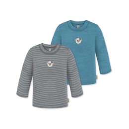 Normani Outdoor Sports 2er Pack Baby Merino Longsleeve Taupo in Grau/Blau | Gr.: 98/104
