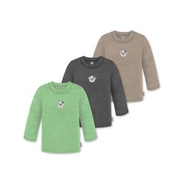 Normani Outdoor Sports 3er Pack Baby Merino Longsleeve Taupo in Beige/Anthrazit/Gr&uuml;n | Gr.: 98/104