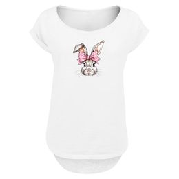 F4NT4STIC Long Cut T-Shirt Niedlicher Hase mit Schleife in wei&szlig; | Gr.: S