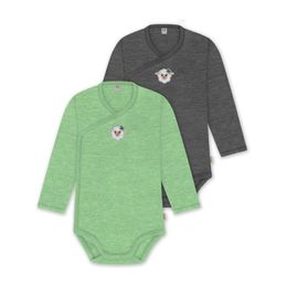 Normani Outdoor Sports 2er Pack Bio Baby-Body Langarm Wickelbody in Gr&uuml;n/Anthrazit | Gr.: 80
