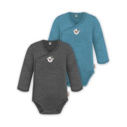 Normani Outdoor Sports 2er Set Unisex Baby Wickelbody Langarm-Strampler in Blau/Anthrazit | Gr.: 86