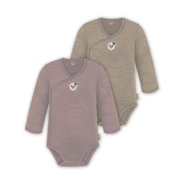 Normani Outdoor Sports 2er Set Unisex Baby Wickelbody Langarm-Strampler in Rosa/Beige | Gr.: 80