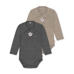 Normani Outdoor Sports 2er Pack Bio Baby-Body Langarm Wickelbody in Anthrazit/Beige | Gr.: 86