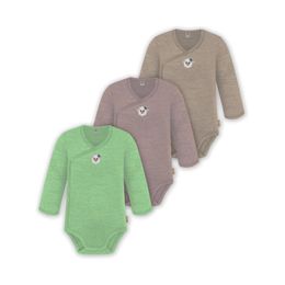 Normani Outdoor Sports 3er Pack Baby Merino Langarm Wickelbody in Beige/Rosa/Gr&uuml;n | Gr.: 74