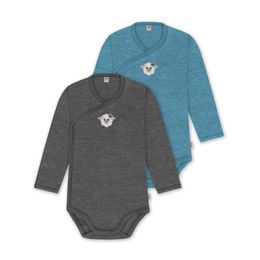 Normani Outdoor Sports 2er Pack Bio Baby-Body Langarm Wickelbody in Blau/Anthrazit | Gr.: 62