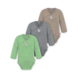 Normani Outdoor Sports 3er Pack Baby Merino Langarm Wickelbody in Beige/Grau/Gr&uuml;n | Gr.: 74