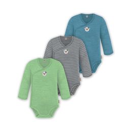 Normani Outdoor Sports 3er Pack Baby Merino Langarm Wickelbody in Blau/Grau/Gr&uuml;n | Gr.: 80