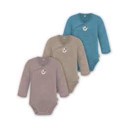 Normani Outdoor Sports 3er Pack Baby Merino Langarm Wickelbody in Blau/Beige/Rosa | Gr.: 80