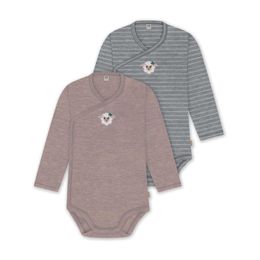 Normani Outdoor Sports 2er Pack Bio Baby-Body Langarm Wickelbody in Rosa/Grau | Gr.: 74