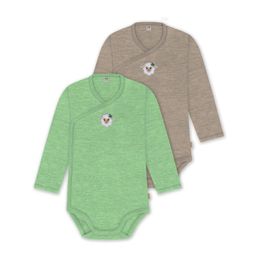 Normani Outdoor Sports 2er Pack Bio Baby-Body Langarm Wickelbody in Gr&uuml;n/Beige | Gr.: 80