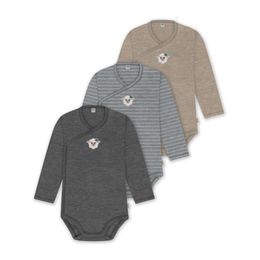 Normani Outdoor Sports 3er Set Baby-Body Wickelbody Toddler-Bodysuit in Beige/Grau/Anthrazit | Gr.: 74