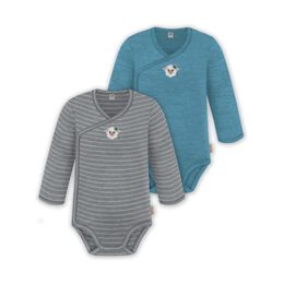 Normani Outdoor Sports 2er Set Unisex Baby Wickelbody Langarm-Strampler in Grau/Blau | Gr.: 80