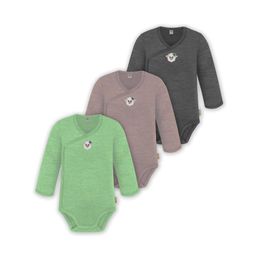 Normani Outdoor Sports 3er Pack Baby Merino Langarm Wickelbody in Anthrazit/Rosa/Gr&uuml;n | Gr.: 68
