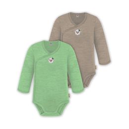 Normani Outdoor Sports 2er Set Unisex Baby Wickelbody Langarm-Strampler in Gr&uuml;n/Beige | Gr.: 74
