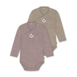 Normani Outdoor Sports 2er Pack Bio Baby-Body Langarm Wickelbody in Rosa/Beige | Gr.: 74