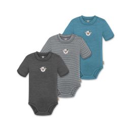 Normani Outdoor Sports 3er Set Unisex Baby Merino Kurzarm-Strampler Kurzarm Body mit Knopf in Blau/Grau/Anthrazit | Gr.: 56