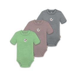 Normani Outdoor Sports 3er Set Unisex Baby Merino Kurzarm-Strampler Kurzarm Body mit Knopf in Grau/Rosa/Gr&uuml;n | Gr.: 56