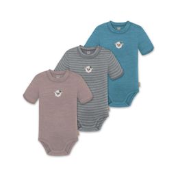 Normani Outdoor Sports 3er Set Unisex Baby Merino Kurzarm-Strampler Kurzarm Body mit Knopf in Blau/Grau/Rosa | Gr.: 74