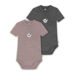 Normani Outdoor Sports 2x Baby Merino Kurzarmbody in Rosa/Anthrazit | Gr.: 74