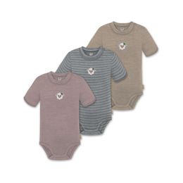 Normani Outdoor Sports 3er Set Unisex Baby Merino Kurzarm-Strampler Kurzarm Body mit Knopf in Beige/Grau/Rosa | Gr.: 92