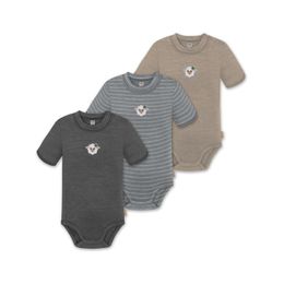 Normani Outdoor Sports 3er Set Unisex Baby Merino Kurzarm-Strampler Kurzarm Body mit Knopf in Beige/Grau/Anthrazit | Gr.: 86