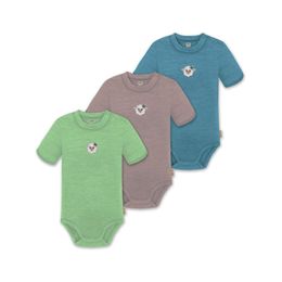 Normani Outdoor Sports 3er Set Unisex Baby Merino Kurzarm-Strampler Kurzarm Body mit Knopf in Blau/Rosa/Gr&uuml;n | Gr.: 86
