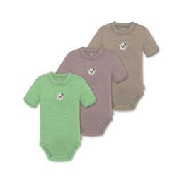 Normani Outdoor Sports 3er Set Unisex Baby Merino Kurzarm-Strampler Kurzarm Body mit Knopf in Beige/Rosa/Gr&uuml;n | Gr.: 86