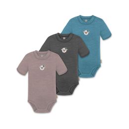 Normani Outdoor Sports 3er Set Unisex Baby Merino Kurzarm-Strampler Kurzarm Body mit Knopf in Blau/Anthrazit/Rosa | Gr.: 62