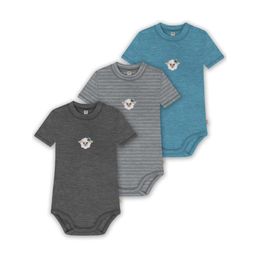 Normani Outdoor Sports 3er Set Bio Baby Body Kurzarm aus Merinowolle f&uuml;r Junge und M&auml;dchen in Blau/Grau/Anthrazit | Gr.: 56