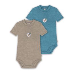 Normani Outdoor Sports 2x Baby Merino Kurzarmbody in Beige/Blau | Gr.: 68