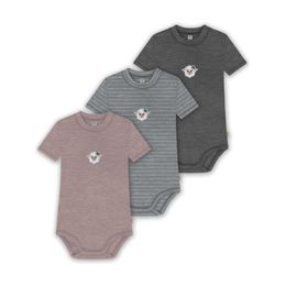 Normani Outdoor Sports 3er Set Bio Baby Body Kurzarm aus Merinowolle f&uuml;r Junge und M&auml;dchen in Anthrazit/Grau/Rosa | Gr.: 68
