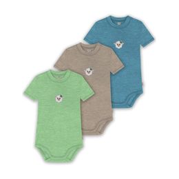 Normani Outdoor Sports 3er Set Bio Baby Body Kurzarm aus Merinowolle f&uuml;r Junge und M&auml;dchen in Blau/Beige/Gr&uuml;n | Gr.: 74