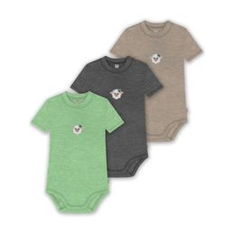Normani Outdoor Sports 3er Set Bio Baby Body Kurzarm aus Merinowolle f&uuml;r Junge und M&auml;dchen in Beige/Anthrazit/Gr&uuml;n | Gr.: 80