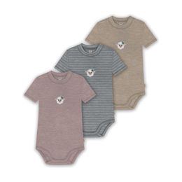 Normani Outdoor Sports 3er Set Bio Baby Body Kurzarm aus Merinowolle f&uuml;r Junge und M&auml;dchen in Beige/Grau/Rosa | Gr.: 92