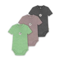 Normani Outdoor Sports 3er Set Bio Baby Body Kurzarm aus Merinowolle f&uuml;r Junge und M&auml;dchen in Anthrazit/Rosa/Gr&uuml;n | Gr.: 68