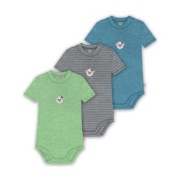 Normani Outdoor Sports 3er Set Bio Baby Body Kurzarm aus Merinowolle f&uuml;r Junge und M&auml;dchen in Blau/Grau/Gr&uuml;n | Gr.: 68