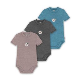 Normani Outdoor Sports 3er Set Bio Baby Body Kurzarm aus Merinowolle f&uuml;r Junge und M&auml;dchen in Blau/Anthrazit/Rosa | Gr.: 74