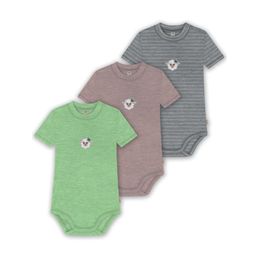 Normani Outdoor Sports 3er Set Bio Baby Body Kurzarm aus Merinowolle f&uuml;r Junge und M&auml;dchen in Grau/Rosa/Gr&uuml;n | Gr.: 68