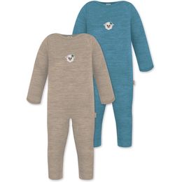 Normani Outdoor Sports 2er Pack Baby Merino Strampler Tangoio in Blau/Beige | Gr.: 62