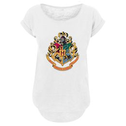 F4NT4STIC Long Cut T-Shirt Harry Potter Hogwarts Crest Gold in weiß | Gr.: S