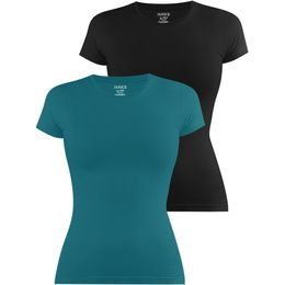Janice 2 x Damen T-Shirt hochgeschlossen Nice in Petrol/Schwarz | Gr.: XS/S
