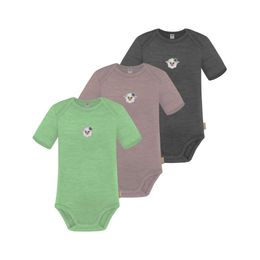 Normani Outdoor Sports 3er Set Baby Merino Body Kurzarm Tauranga in Anthrazit/Rosa/gr&uuml;n | Gr.: 68