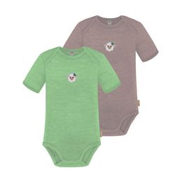 Normani Outdoor Sports 2er Set Baby Merino Body Kurzarm Tauranga in Gr&uuml;n/Rosa | Gr.: 92