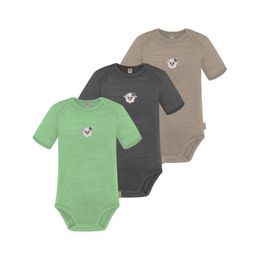 Normani Outdoor Sports 3er Set Baby Merino Body Kurzarm Tauranga in Beige/Anthrazit/Gr&uuml;n | Gr.: 80