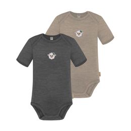 Normani Outdoor Sports 2er Set Baby Merino Body Kurzarm Tauranga in Anthrazit/Beige | Gr.: 62