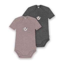 Normani Outdoor Sports 2er Set Baby Merino Body Kurzarm Tauranga in Rosa/Anthrazit | Gr.: 56